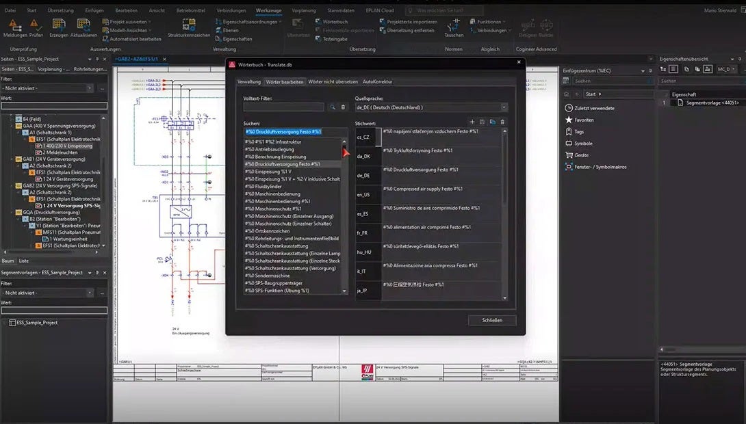 Eplan Wörterbuch: Projekttexte und Beschriftungen automatisch im Schaltplan übersetzen